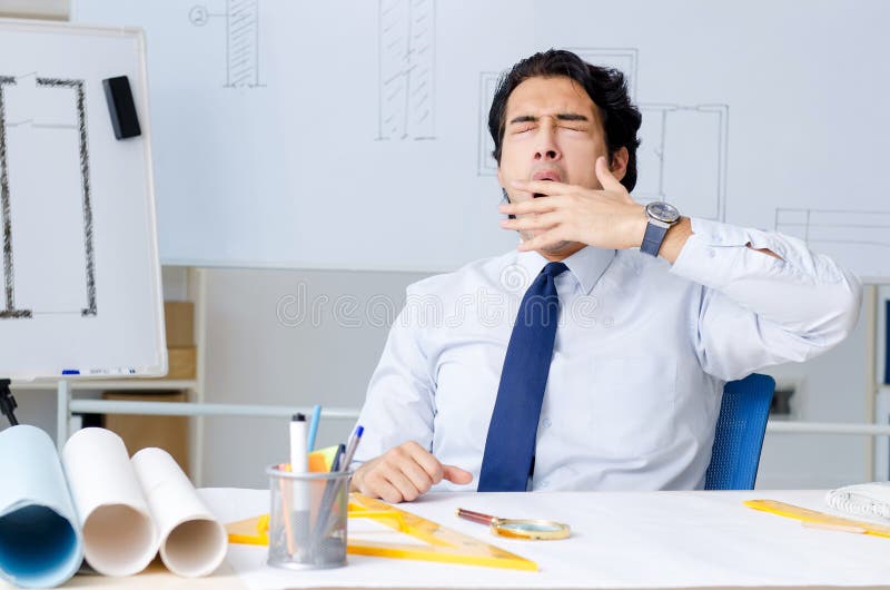 The Young Handsome Architect Working on the Project Stock Image - Image ...