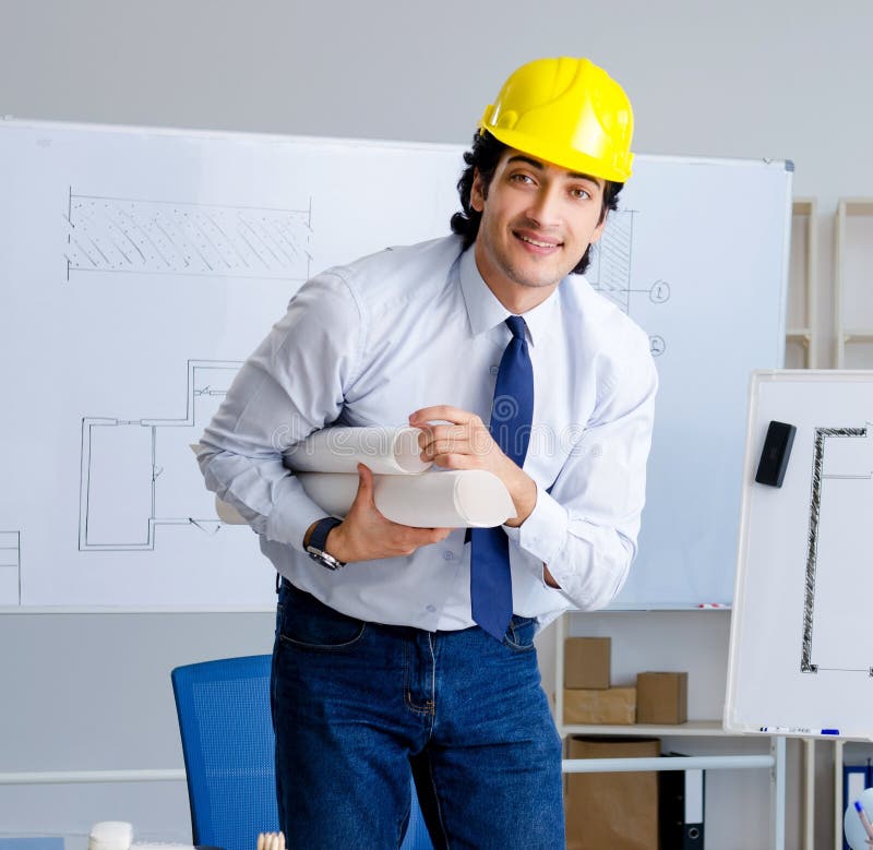 Young Handsome Architect Working on the Project Stock Photo - Image of ...