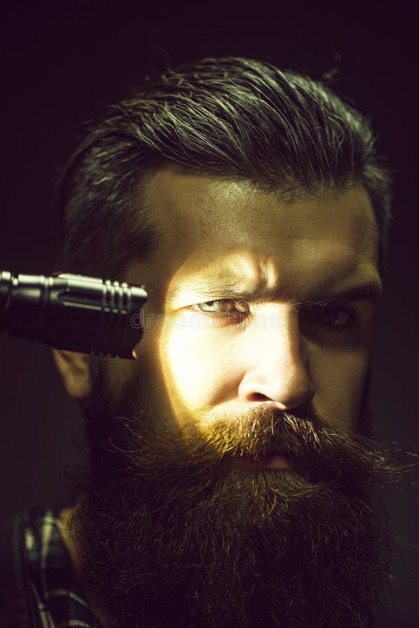 Bearded Man with Flashlight Stock Image - Image of beam, health: 122449741