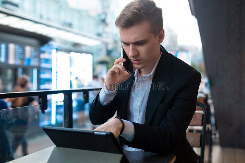 Young Handsome Blond Guy Making a Work Call Stock Photo - Image of ...
