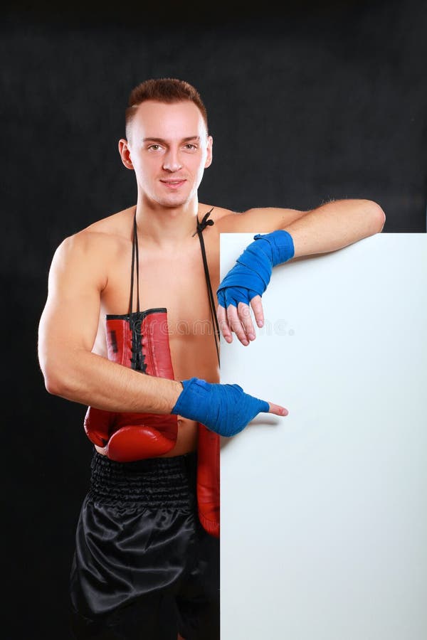 Young Handsome Boxer Man Standing Near Board , Isolated on Black ...