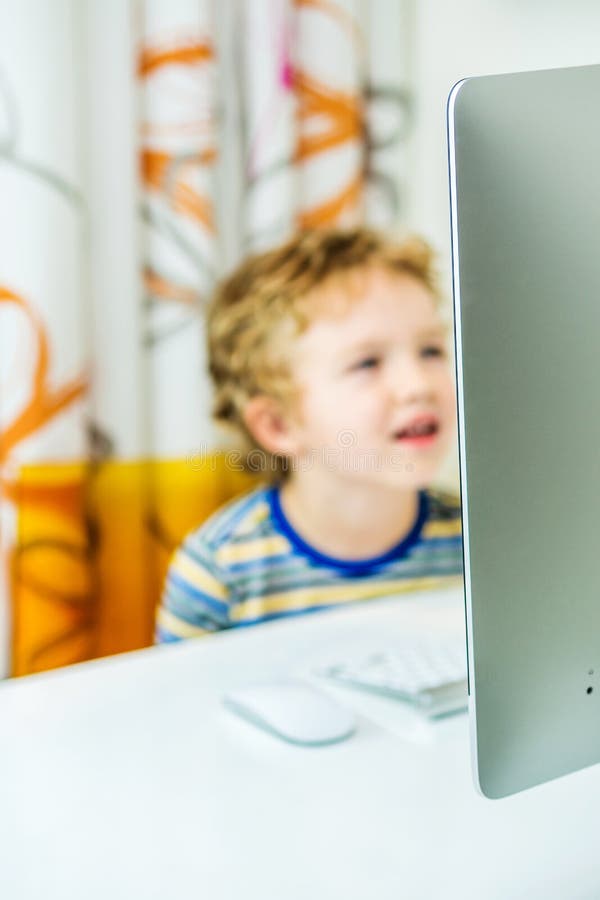 Young Boy is Working with Computer Mouse Stock Photo - Image of study ...