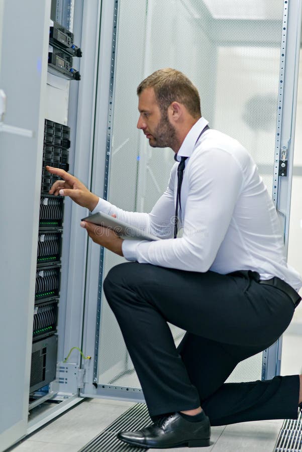 Young Handsome Business Man Engeneer in Datacenter Server Room Stock ...
