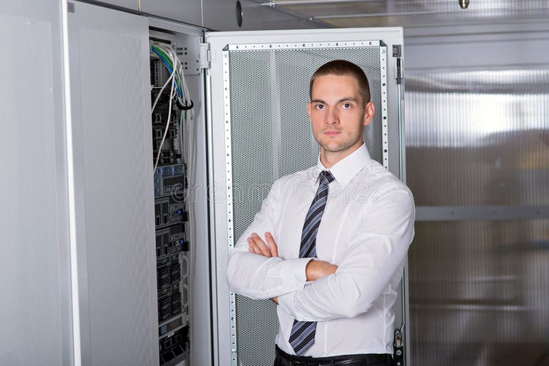 Young Handsome Business Man Engeneer in Datacenter Server Room Stock ...