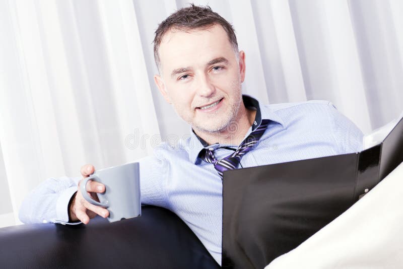 Young Handsome Business Man Working from Home. Stock Image - Image of ...