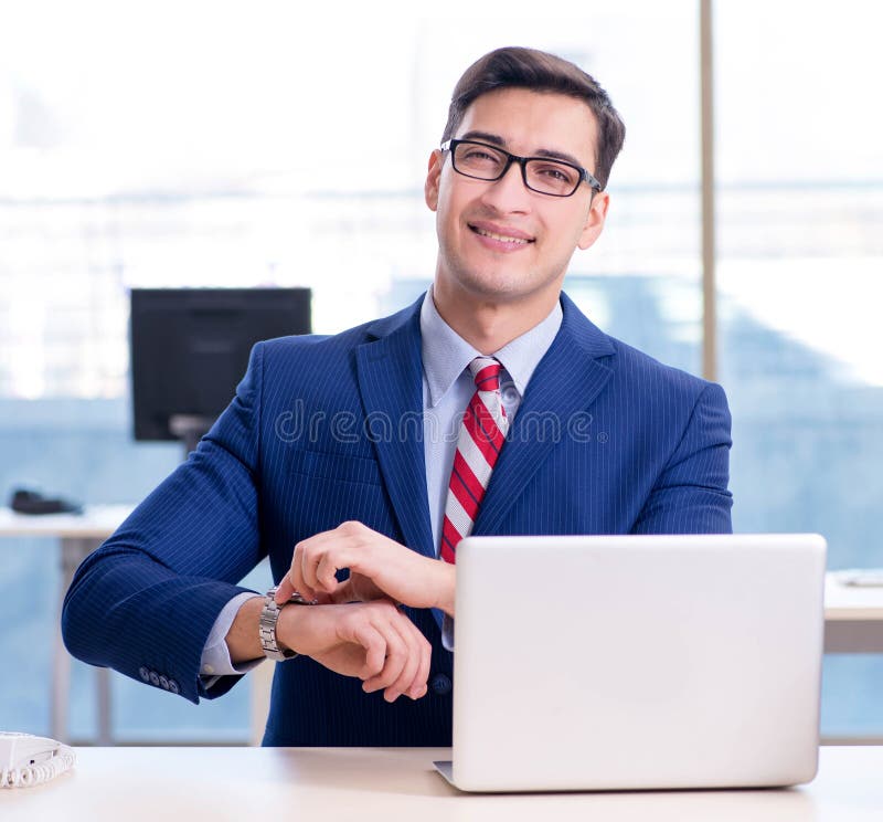 Young Handsome Businessman Employee Working in Office at Desk Stock ...