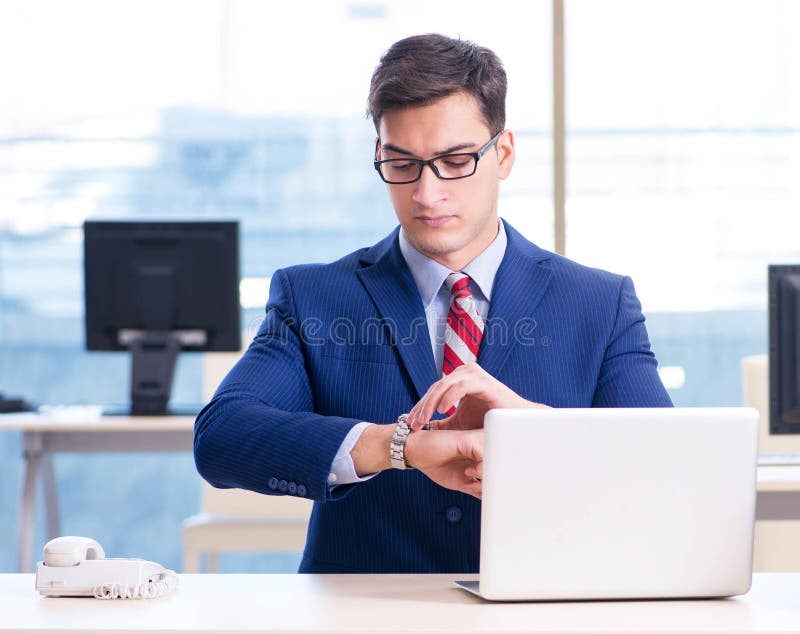 Young Handsome Businessman Employee Working in Office at Desk Stock ...