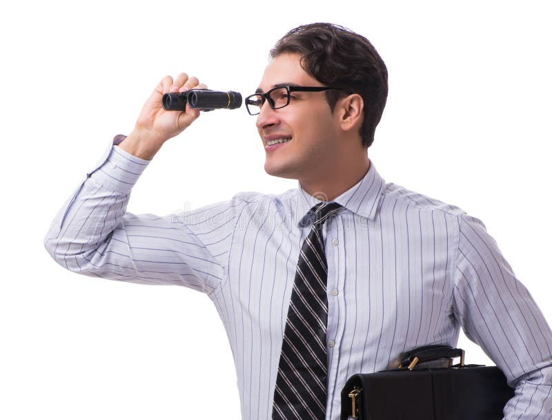 Young Handsome Businessman Looking into Future with Binoculars Stock ...