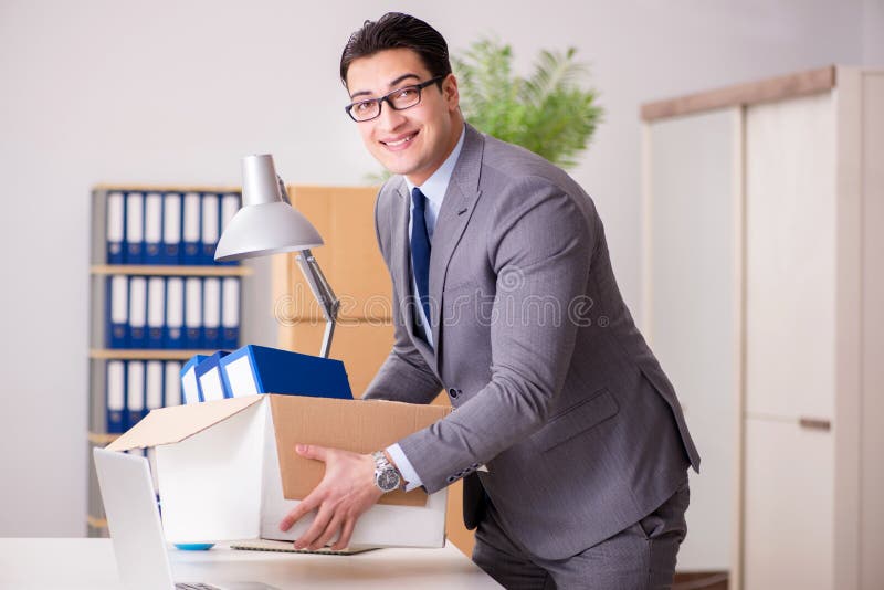 The Young Handsome Businessman Moving Offices Stock Photo - Image of ...
