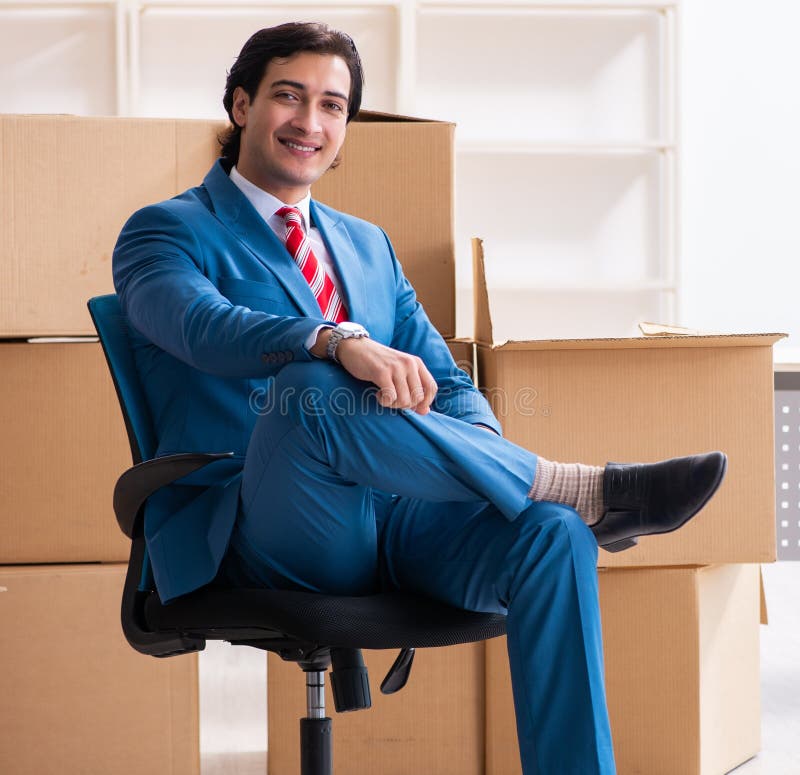 Young Handsome Businessman Moving To New Workplace Stock Photo - Image ...