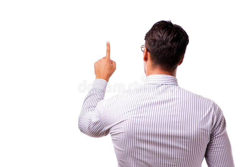 The Young Handsome Businessman Pressing Buttons Isolated on White Stock ...