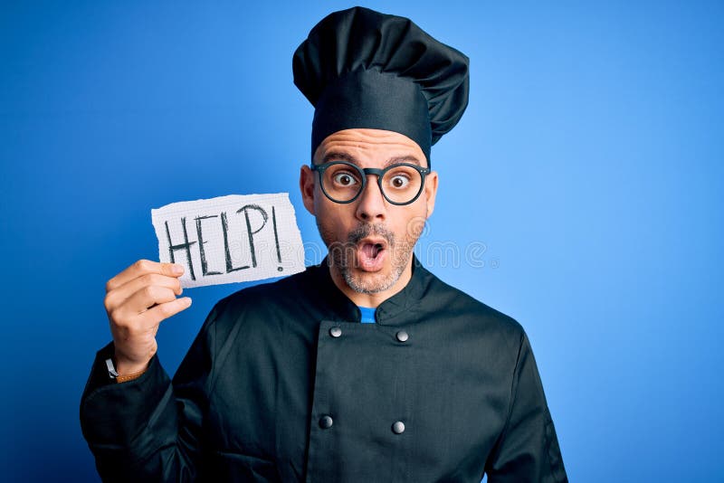 Young Handsome Chef Man Overworked Wearing Uniform and Hat Holding Help ...