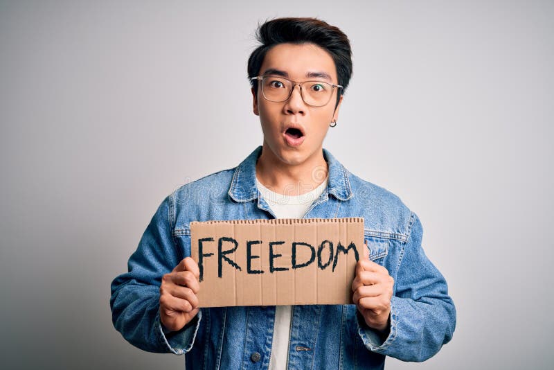 Young Handsome Chinese Activist Man Protesting Asking for Freedom ...