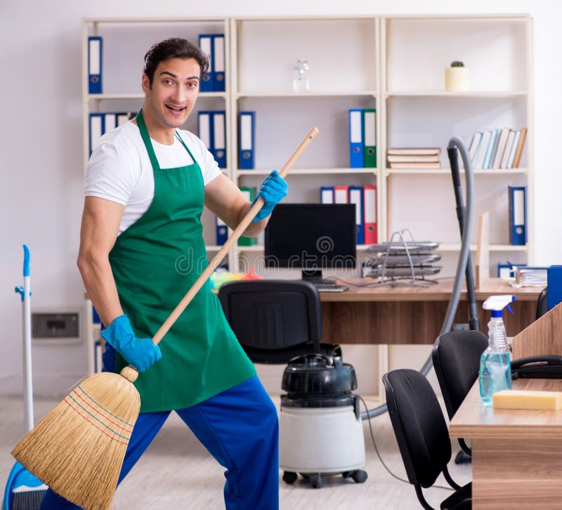 Young Handsome Contractor Cleaning the Office Stock Photo - Image of ...