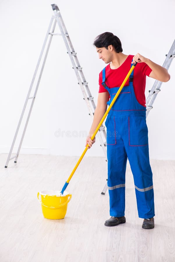 The Young Handsome Contractor Working Indoors Stock Photo - Image of ...