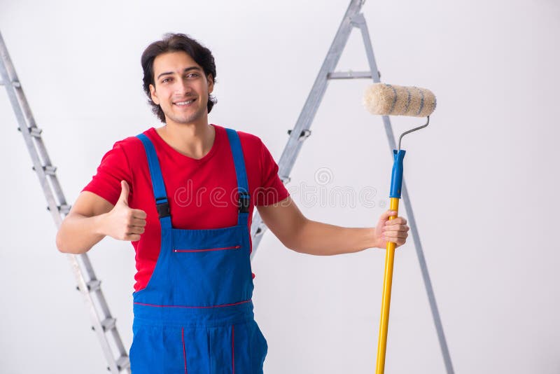 The Young Handsome Contractor Working Indoors Stock Image - Image of ...