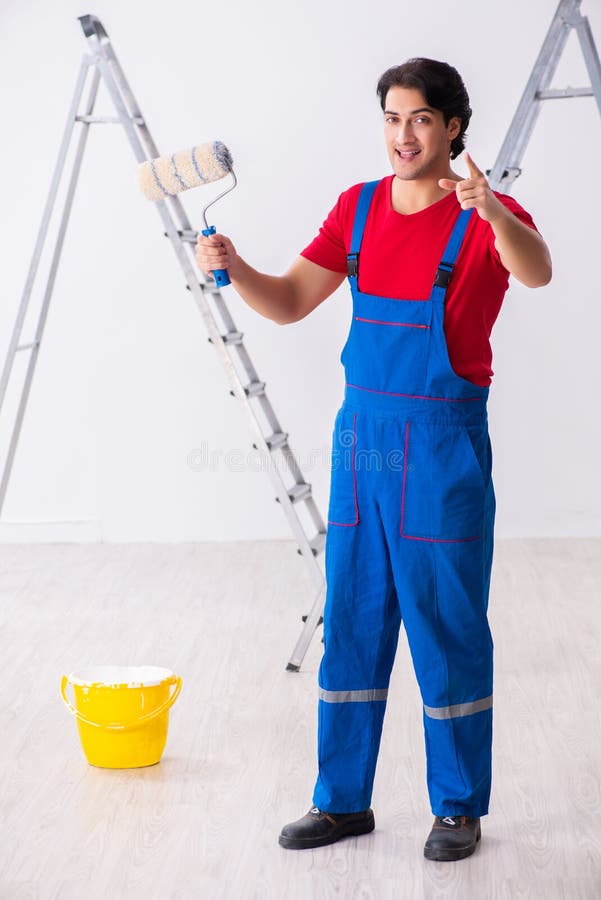 The Young Handsome Contractor Working Indoors Stock Image - Image of ...