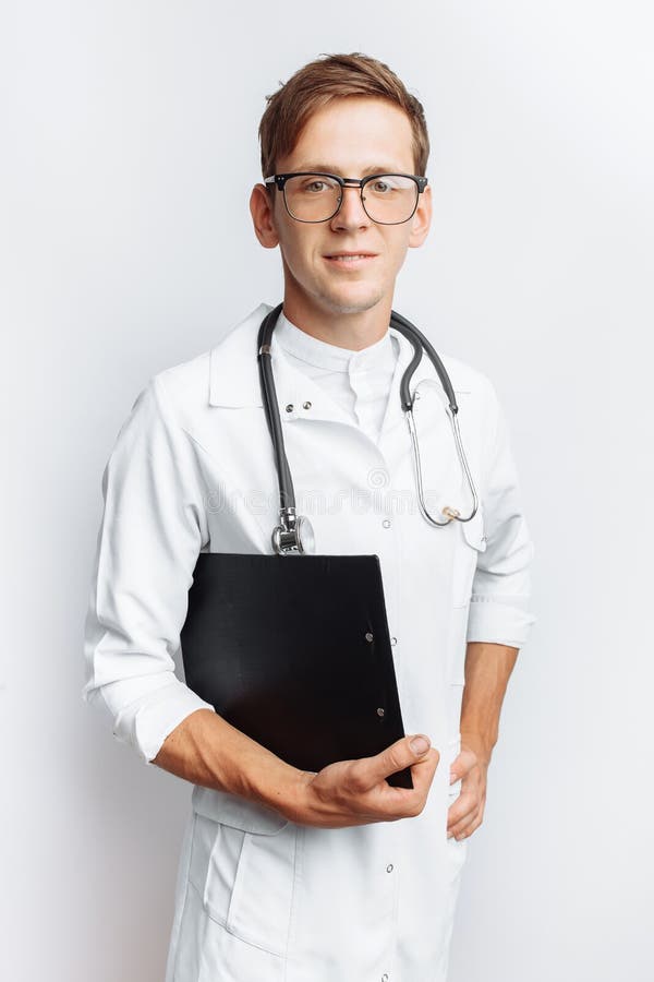 Young and Handsome Doctor, Intern Student with Folder in Hand, White ...