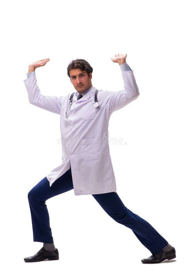 The Young Handsome Doctor Under Pressure Isolated on White Stock Image ...