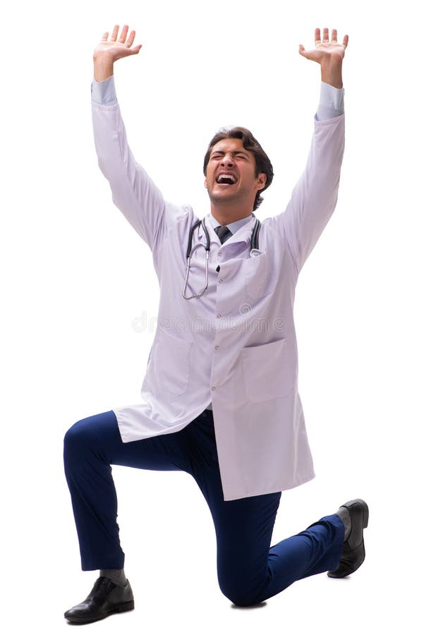 The Young Handsome Doctor Under Pressure Isolated on White Stock Image ...