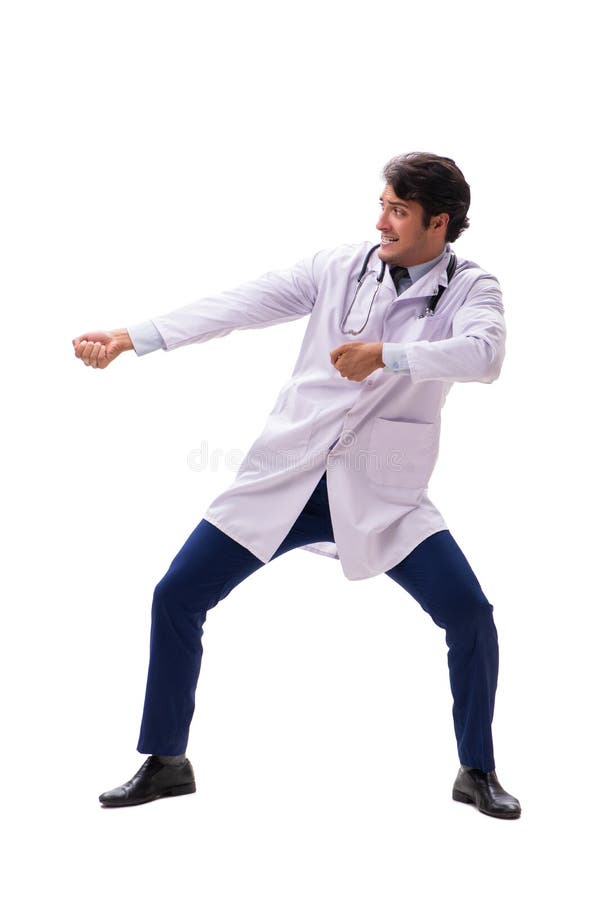 The Young Handsome Doctor Under Pressure Isolated on White Stock Image ...