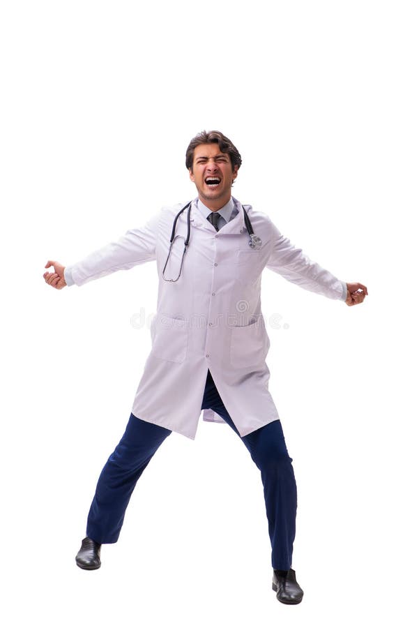 The Young Handsome Doctor Under Pressure Isolated on White Stock Photo ...