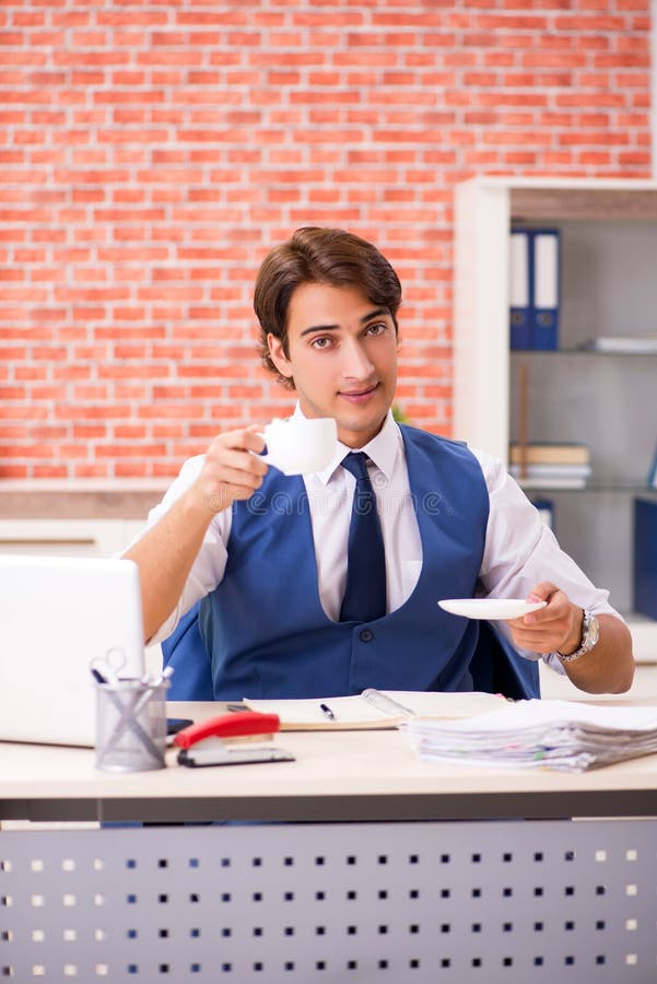 The Young Handsome Employee Working in the Office Stock Image - Image ...