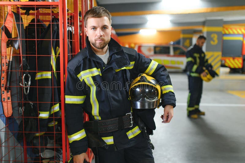 Young Handsome Fireman in the Fire Department Stock Image - Image of ...