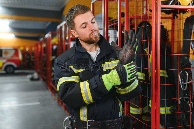 Young Handsome Fireman in the Fire Department Stock Photo - Image of ...