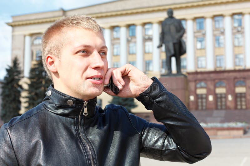 Young Handsome Guy Calling by Mobile Phone Stock Image - Image of ...