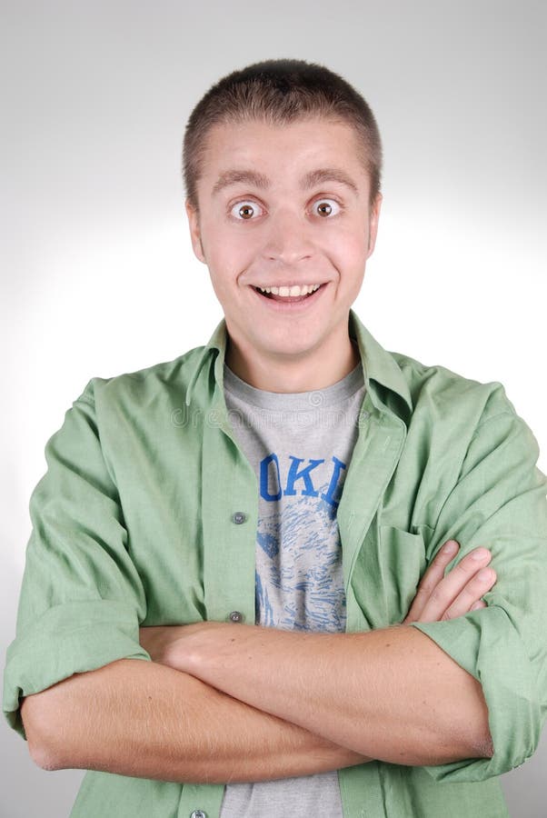 Young Handsome Happy Surprised Guy Stock Photo - Image of hand ...