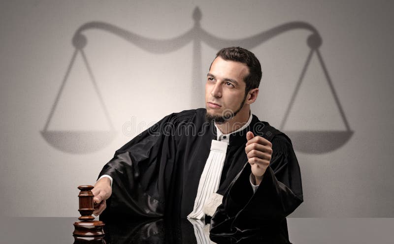 Young Judge in Gown Deciding Stock Photo - Image of court, courtroom ...