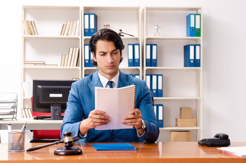The Young Handsome Judge Sitting in Courtroom Stock Photo - Image of ...