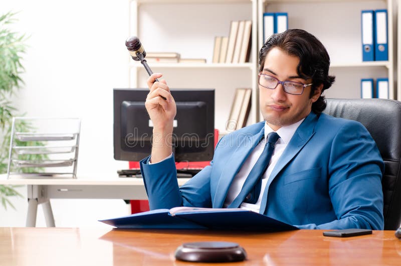 The Young Handsome Judge Sitting in Courtroom Stock Photo - Image of ...
