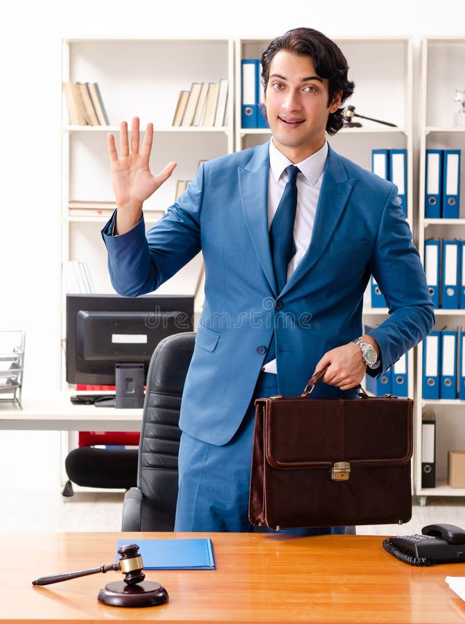 Young Handsome Judge Sitting in Courtroom Stock Image - Image of hammer ...