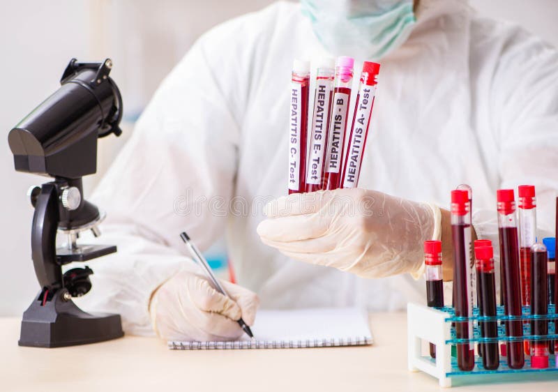 Young Handsome Lab Assistant Testing Blood Samples in Hospital Stock ...