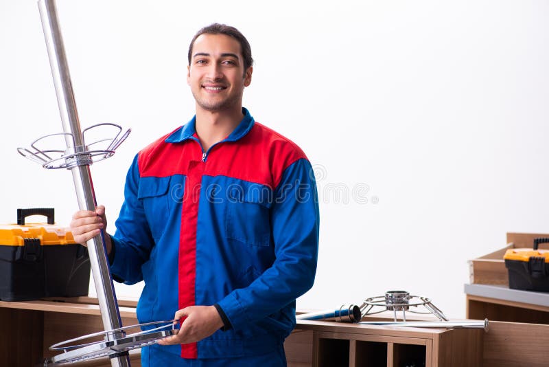 Young Handsome Male Carpenter Working Indoors Stock Image - Image of ...