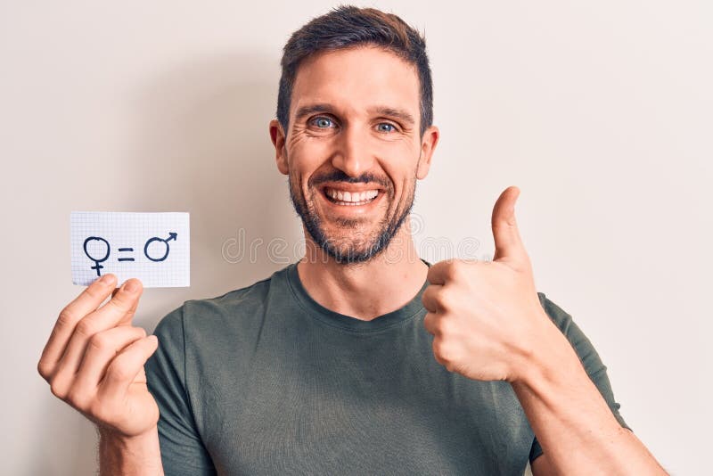 Young Handsome Man Asking For Sex Discrimination Holding Paper With