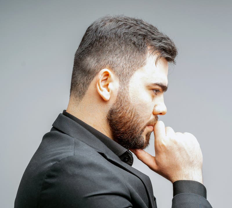 Young Handsome Man with Beard and Hand on Chin Thinking about Question ...