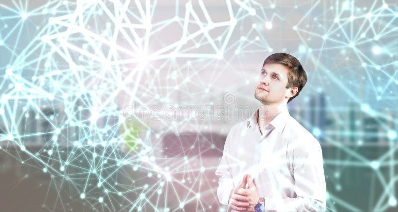 Young Handsome Man in Digital Lights and Lines. Stock Image - Image of ...
