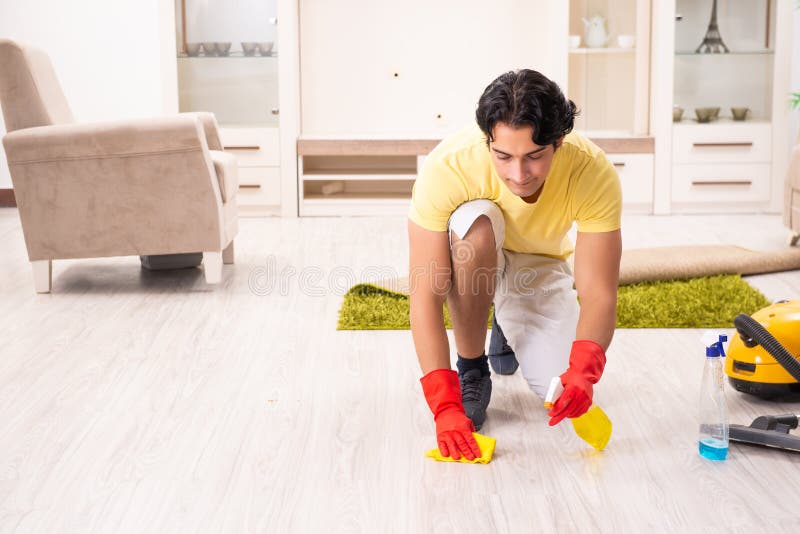 The Young Handsome Man Doing Housework Stock Photo - Image of ...