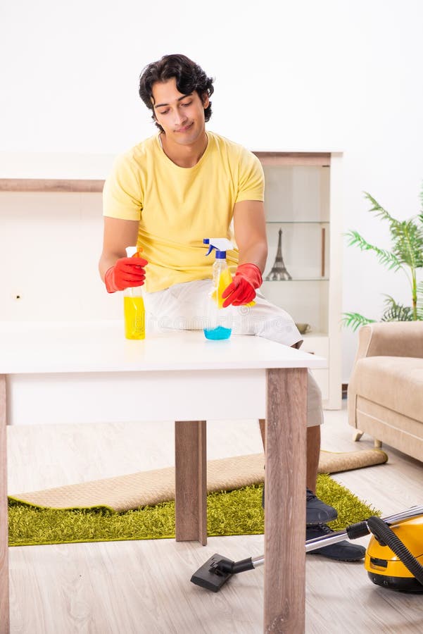 The Young Handsome Man Doing Housework Stock Photo - Image of mess ...