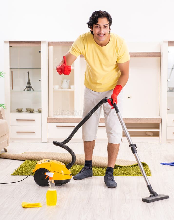 Young Handsome Man Doing Housework Stock Image - Image of cleaner ...