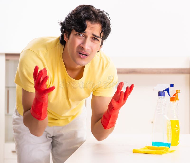 Young Handsome Man Doing Housework Stock Photo - Image of room, husband ...