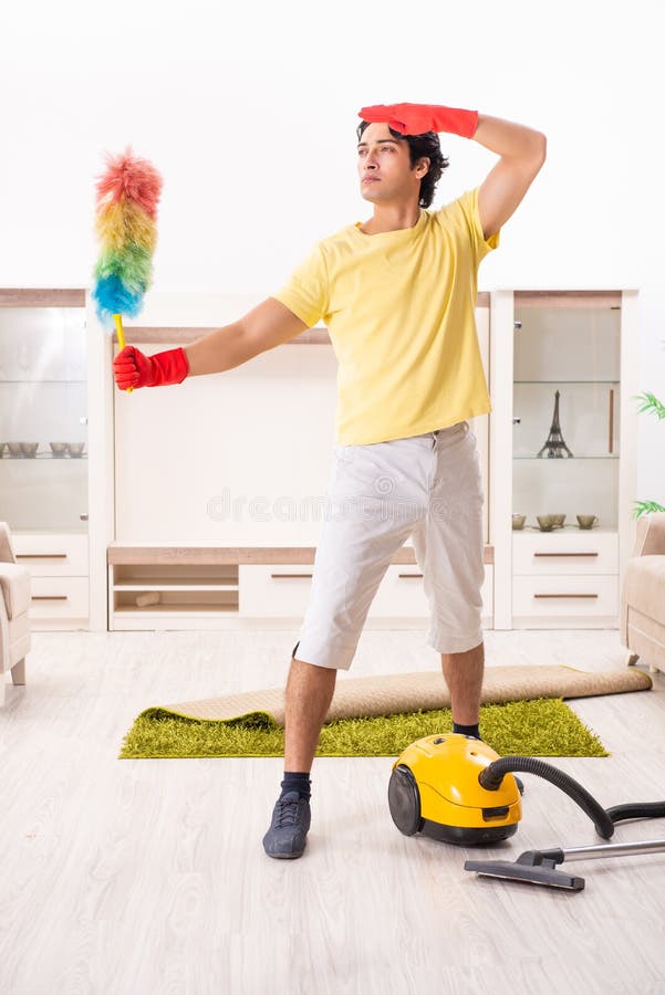 The Young Handsome Man Doing Housework Stock Photo - Image of cleaning ...