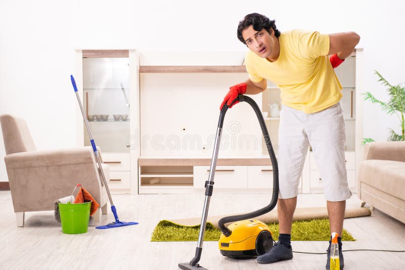 The Young Handsome Man Doing Housework Stock Image - Image of chores ...