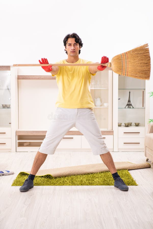 The Young Handsome Man Doing Housework Stock Image - Image of janitor ...