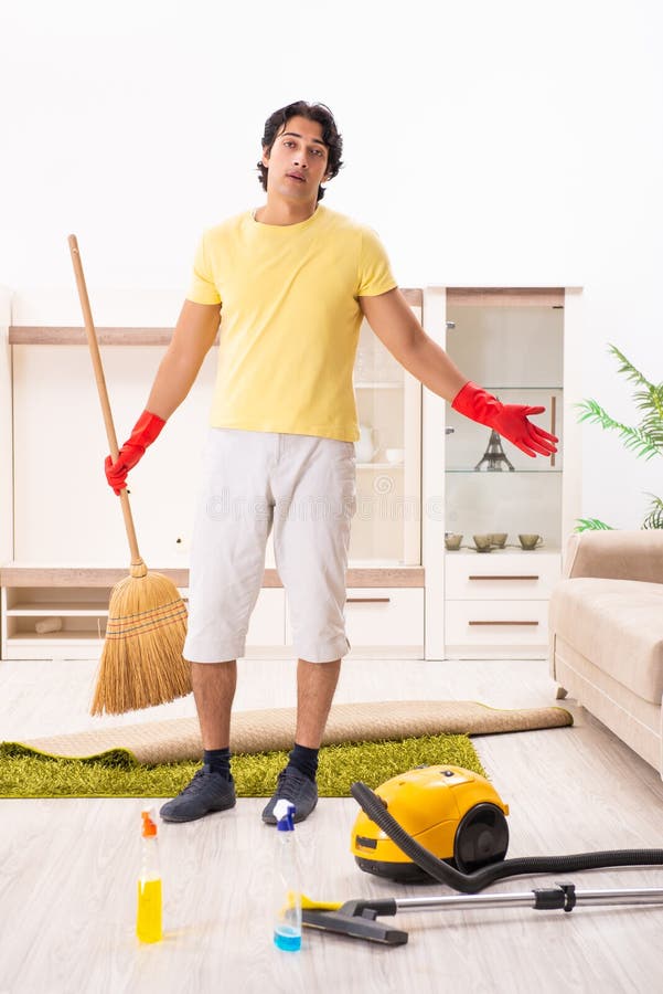 The Young Handsome Man Doing Housework Stock Image - Image of indoors ...