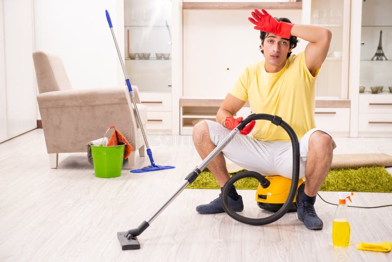 The Young Handsome Man Doing Housework Stock Image - Image of clean ...
