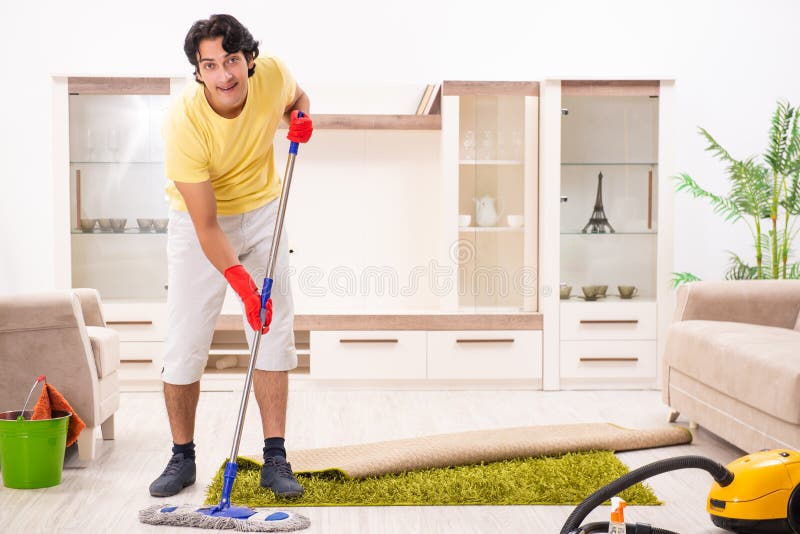 The Young Handsome Man Doing Housework Stock Photo - Image of janitor ...